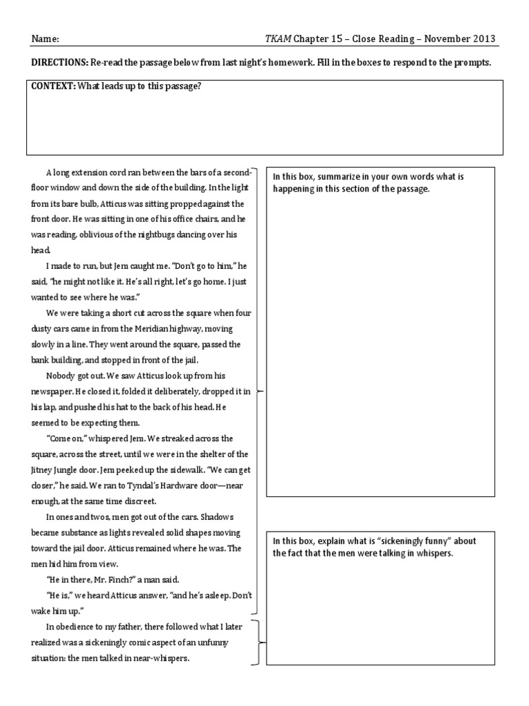 TKAM WS - Ch. 15 Close Reading | PDF | Clothing
