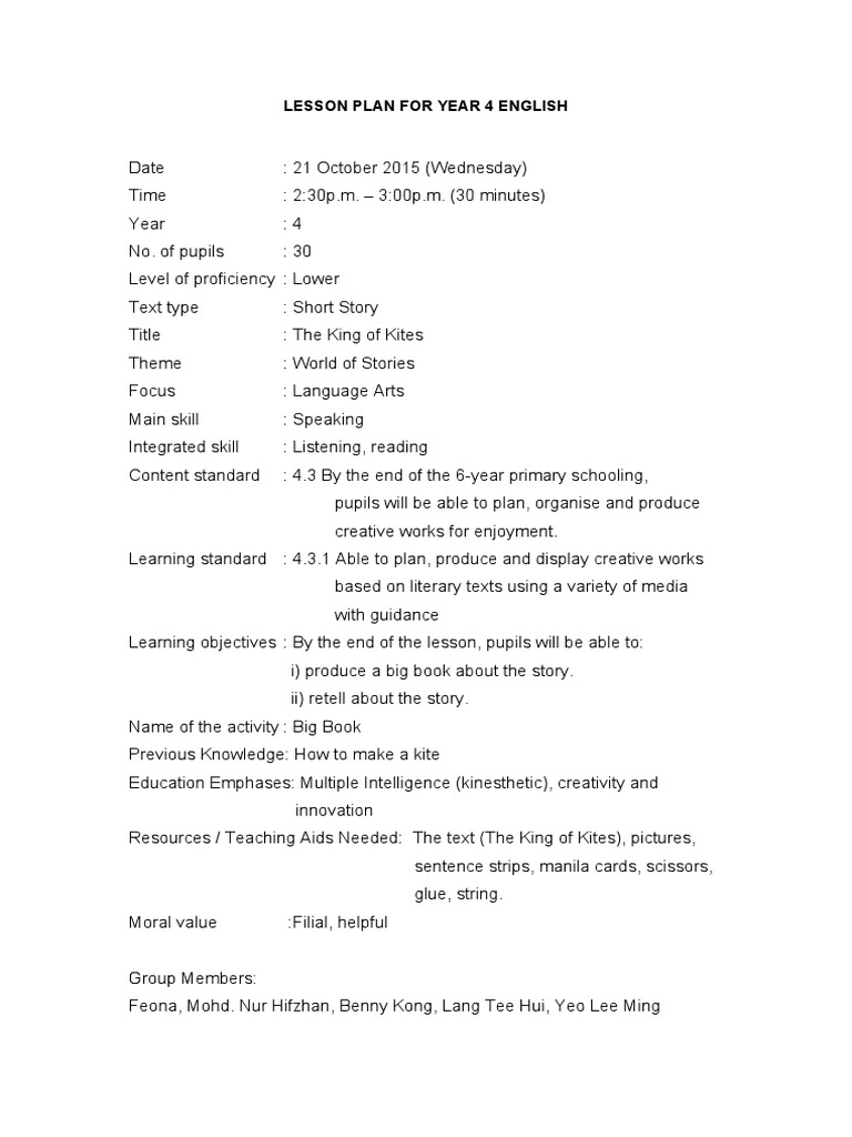 Lesson Plan For English Literature Workshop | PDF | Lesson Plan ...