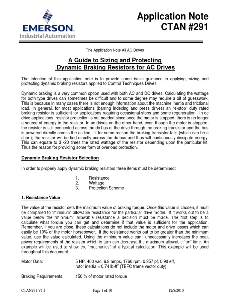 Sizing Dynamic Braking Resistors for AC Drives | PDF | Resistor ...