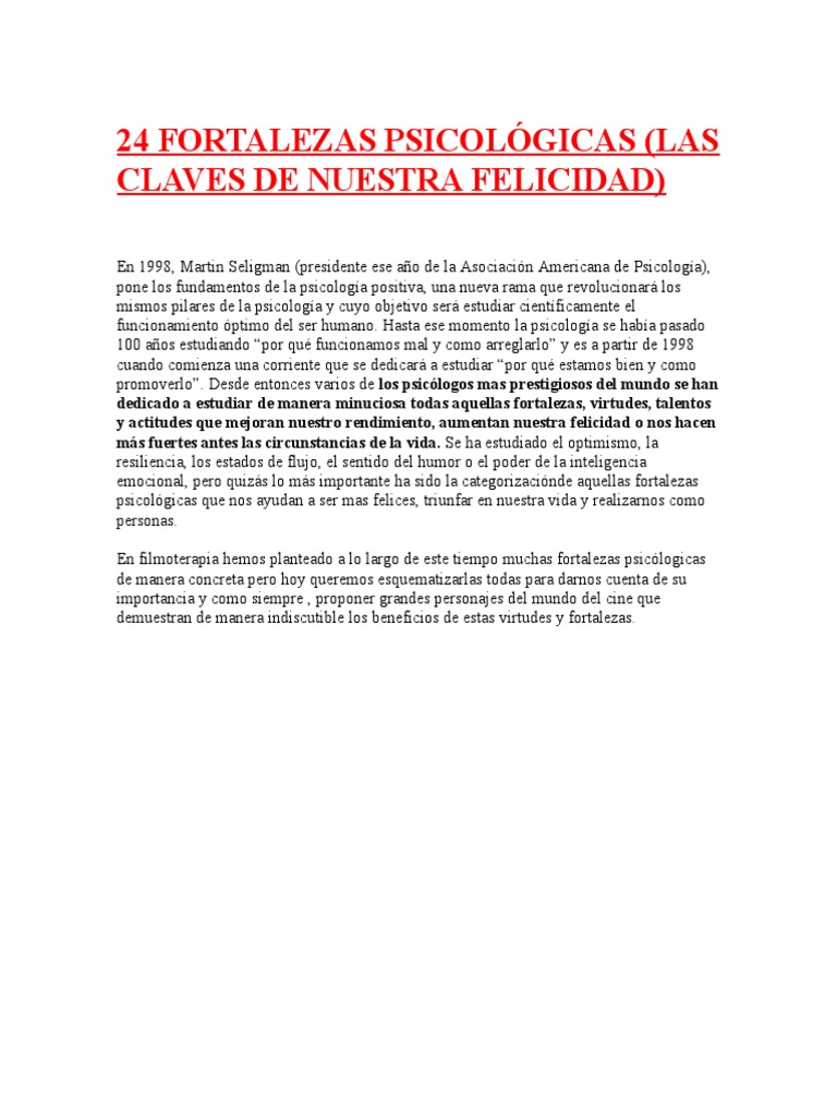 24 Fortalezas Psicológicas | PDF | Manual Diagnóstico y Estadístico de ...