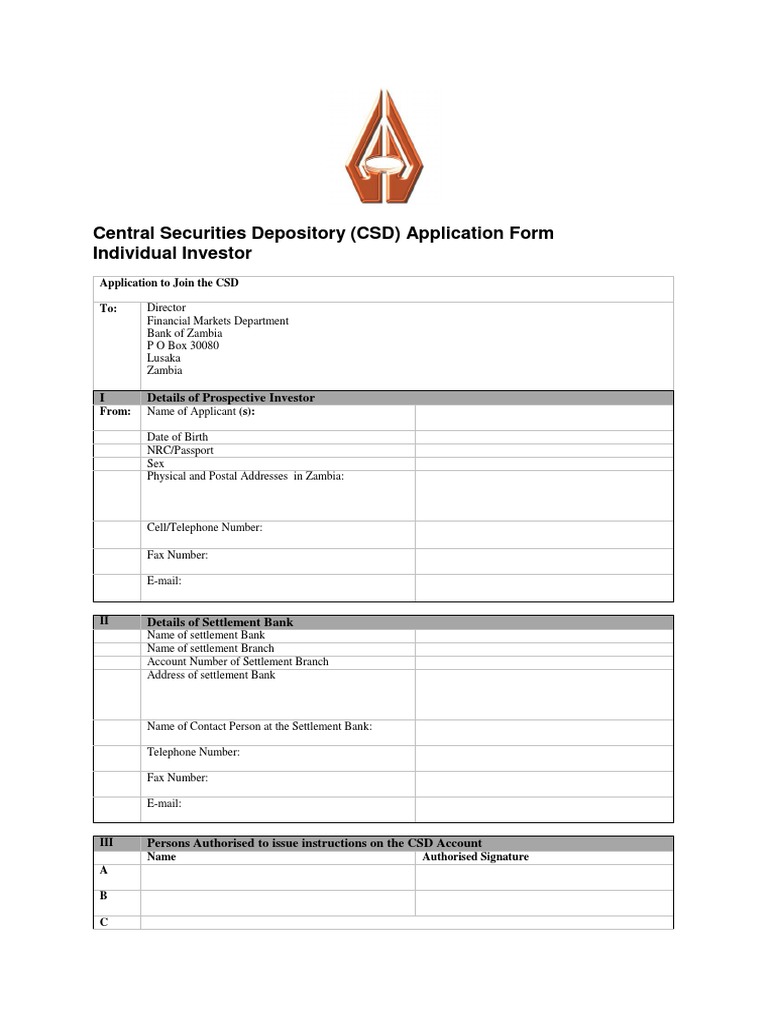 CSD Application Form for Investors | PDF | Banks | Financial Services