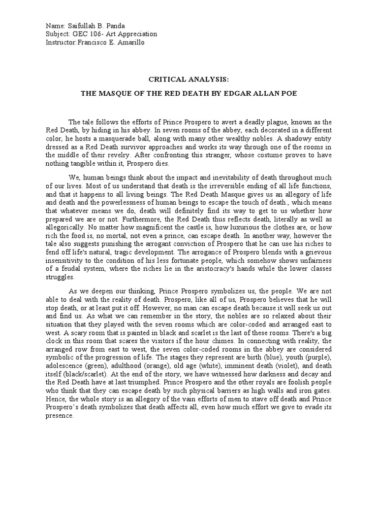 Analysis of Edgar Allan Poe's 'The Masque of the Red Death': Death ...