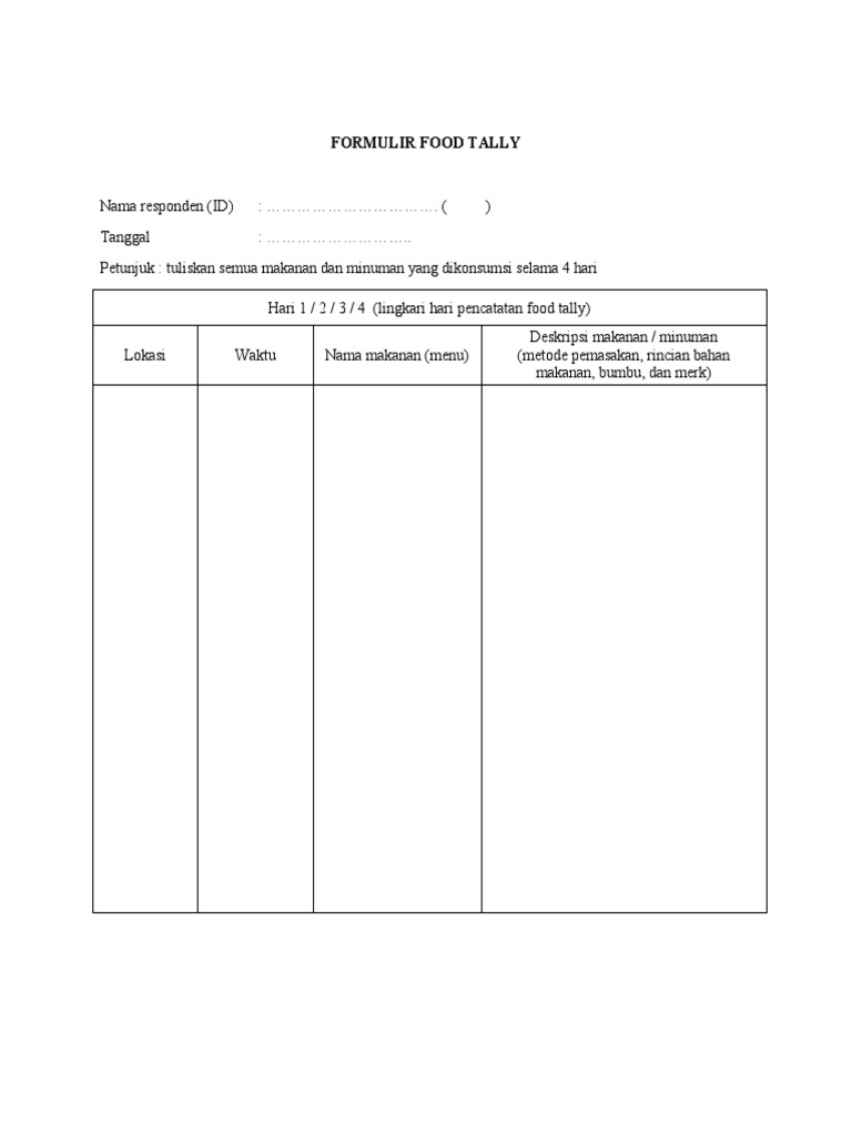 Formulir Food Tally | PDF