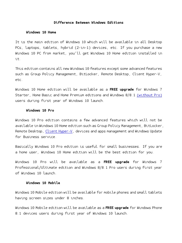 Windows 10 Editions Explained | PDF | Computers