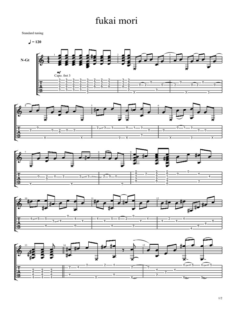 Fukai Mori: Standard Tuning | PDF | Chordophones | Pitch (Music)