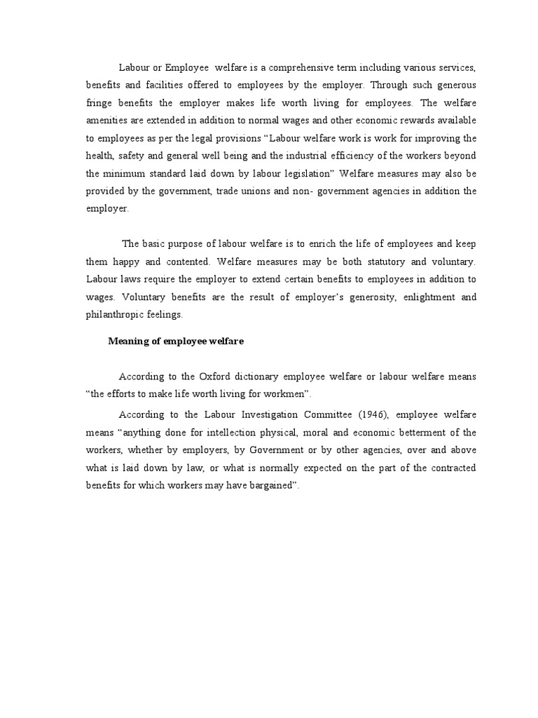 Understanding Labour Welfare Concepts | PDF