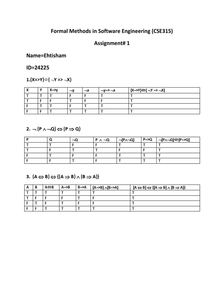 Formal Methods in Software Engineering (CSE315) Assignment# 1 Name ...