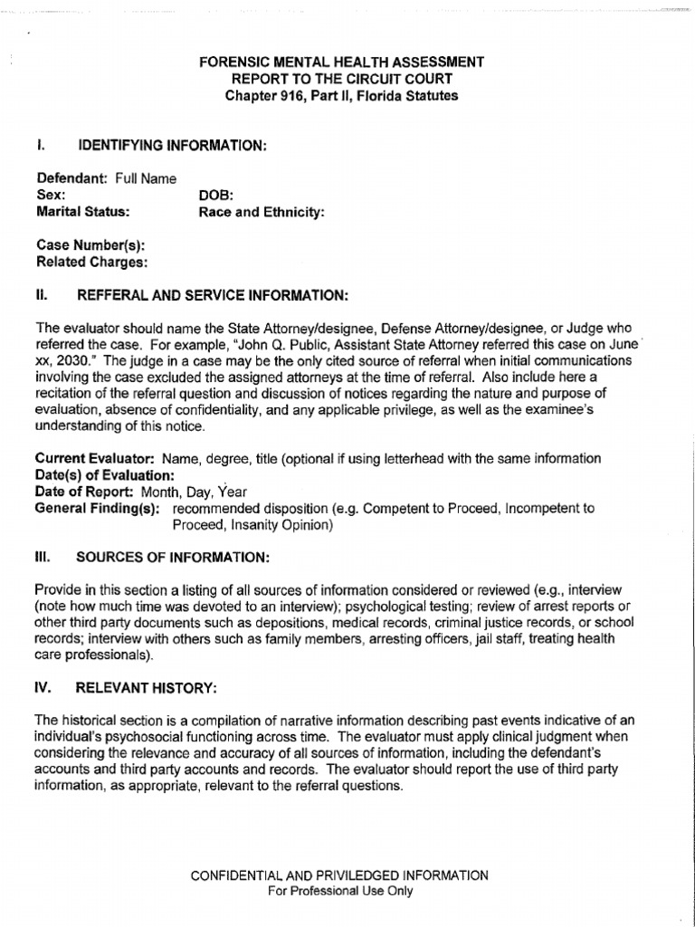 Forensic Mental Health Assessment Report | PDF | Mental Disorder ...