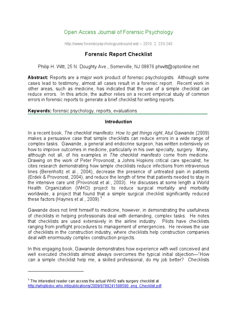 00 Forensic Report Checklist | PDF | Hypothesis | Psychology