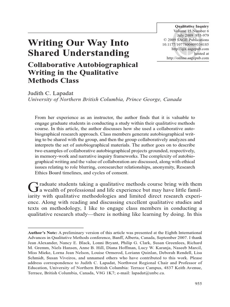 Writing Our Way Into Shared Understanding Collaborative ...