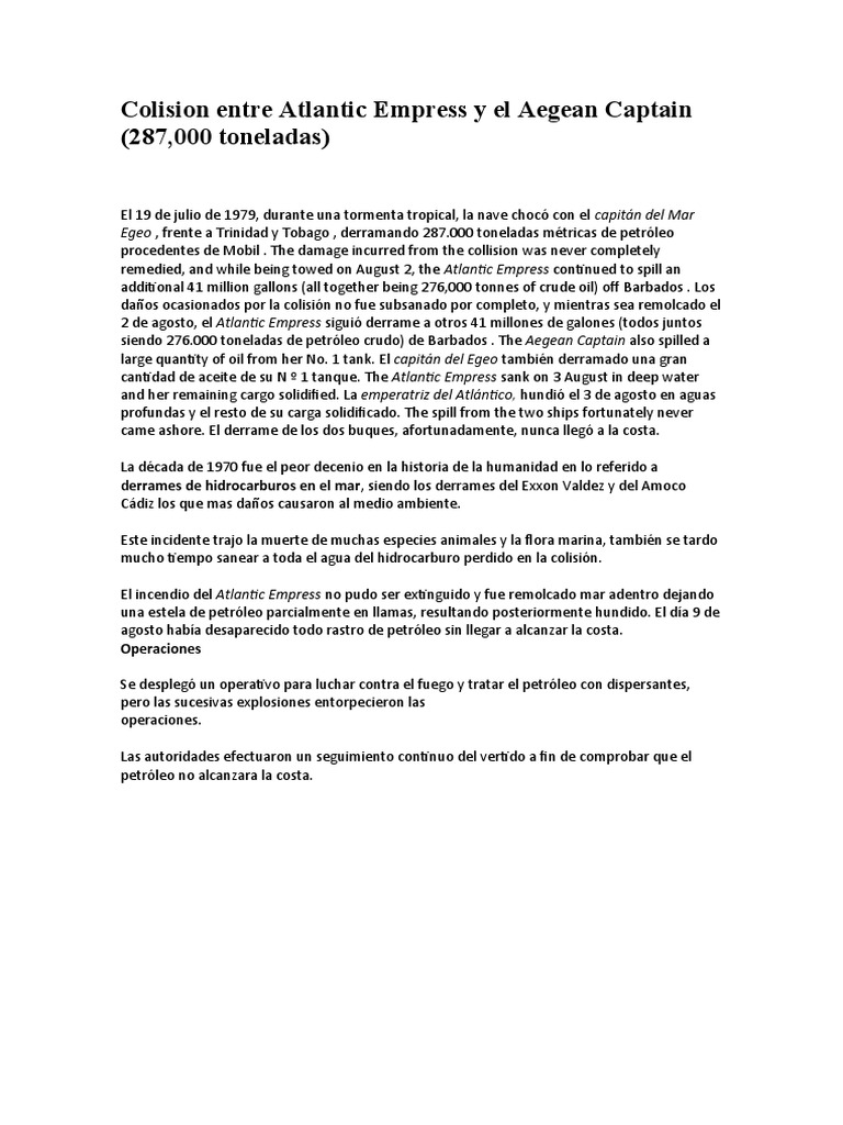 Colision Entre Atlantic Empress y El Aegean Captain | PDF