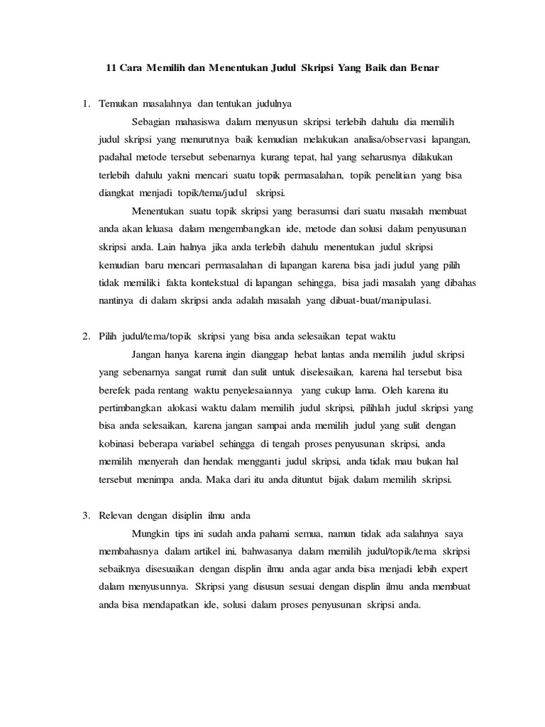 11 Cara Memilih Dan Menentukan Judul Skripsi Yang Baik Dan Benar | PDF ...