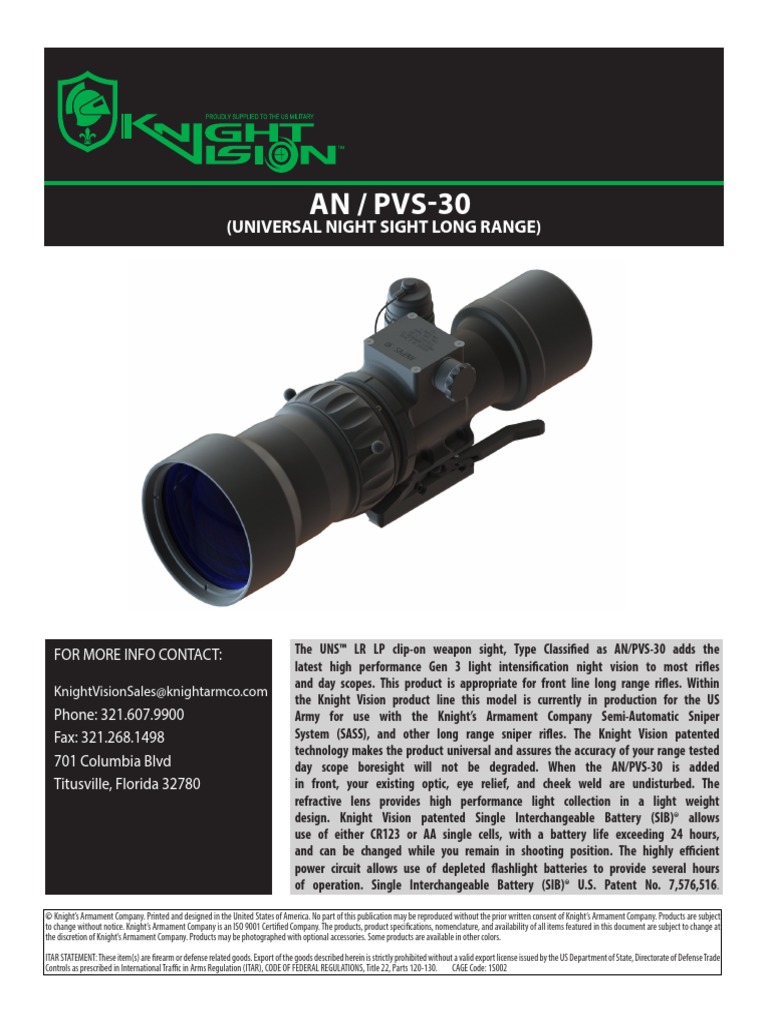 AN / PVS-30: (Universal Night Sight Long Range) | PDF | Telescopic ...