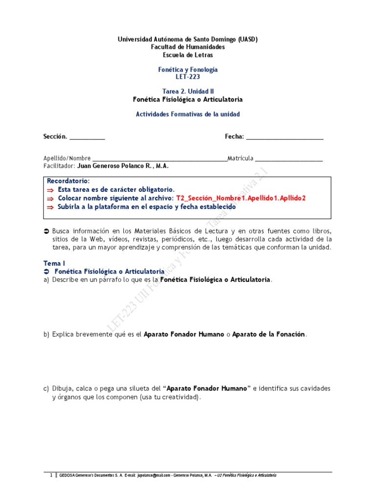 Tarea 2. Unidad II | PDF | Fonética | Fonema