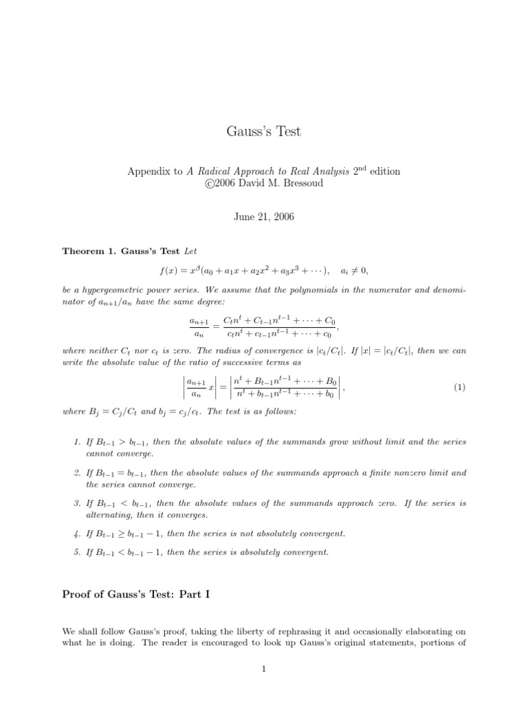 Gauss Test | Series (Mathematics) | Power Series