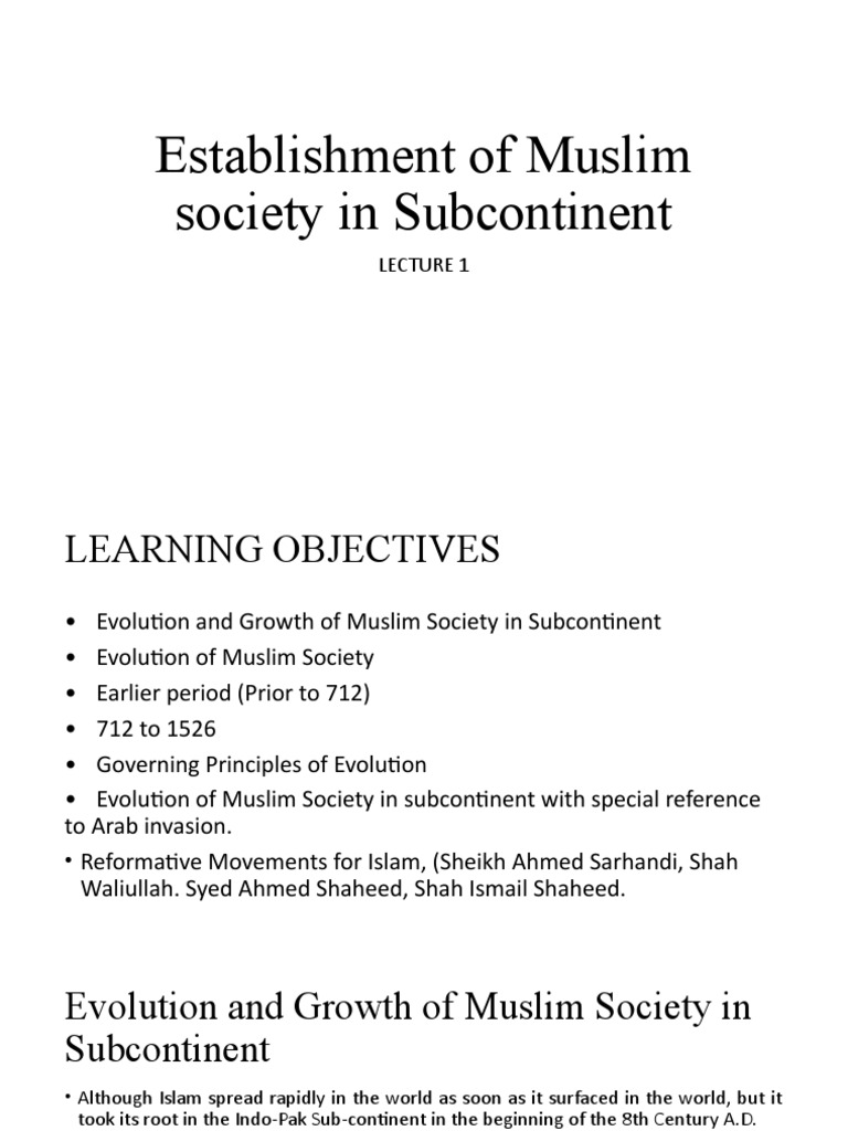 Lecture 1 Establishment of Muslim Society in Subcontinent | PDF | Sindh ...