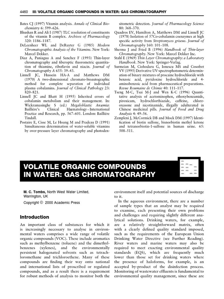 Volatile Organic Compounds in Water - Gas Chromatography M. C. Tombs ...