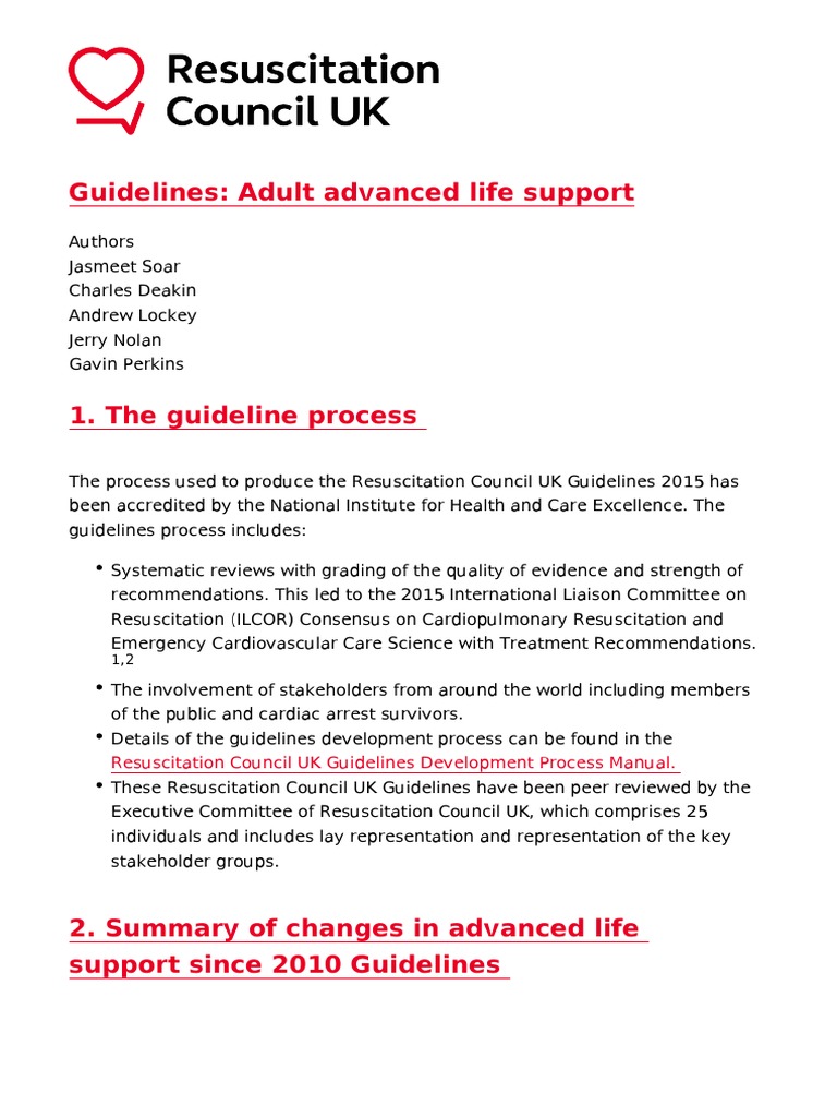 Guidelines Adult Advanced Life Support | PDF | Cardiopulmonary ...