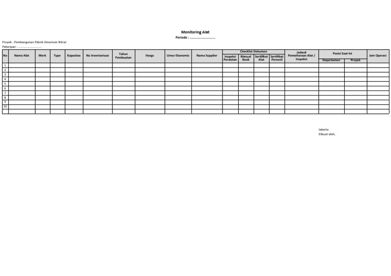 10.1 Tabel Monitoring Alat - Subkon | PDF
