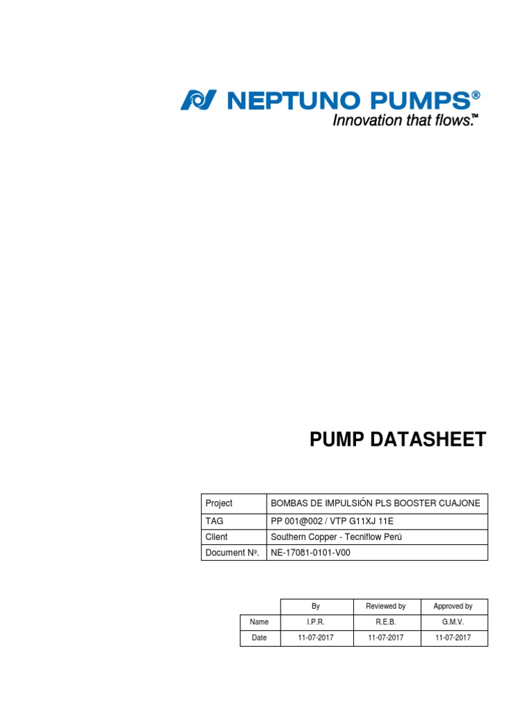 TecniFlow - DATA SHEET BOMBA-17081-0001-V00+ | PDF | Pump | Bearing ...