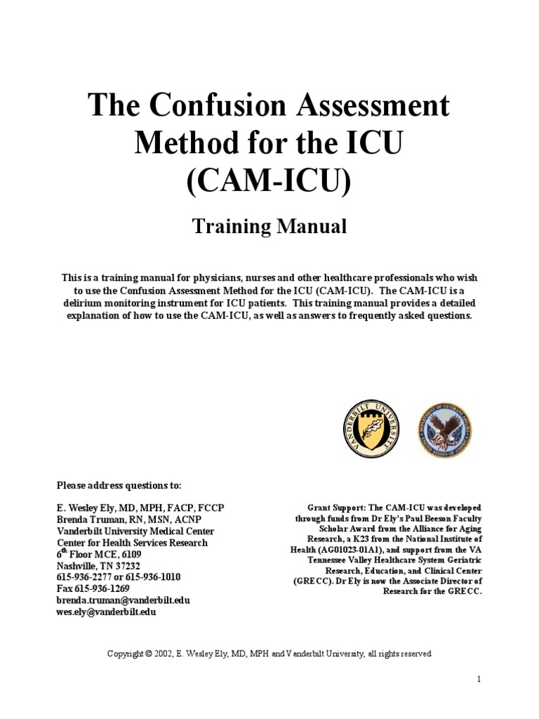 The Confusion Assessment Method For The ICU (CAM-ICU) : Training Manual ...