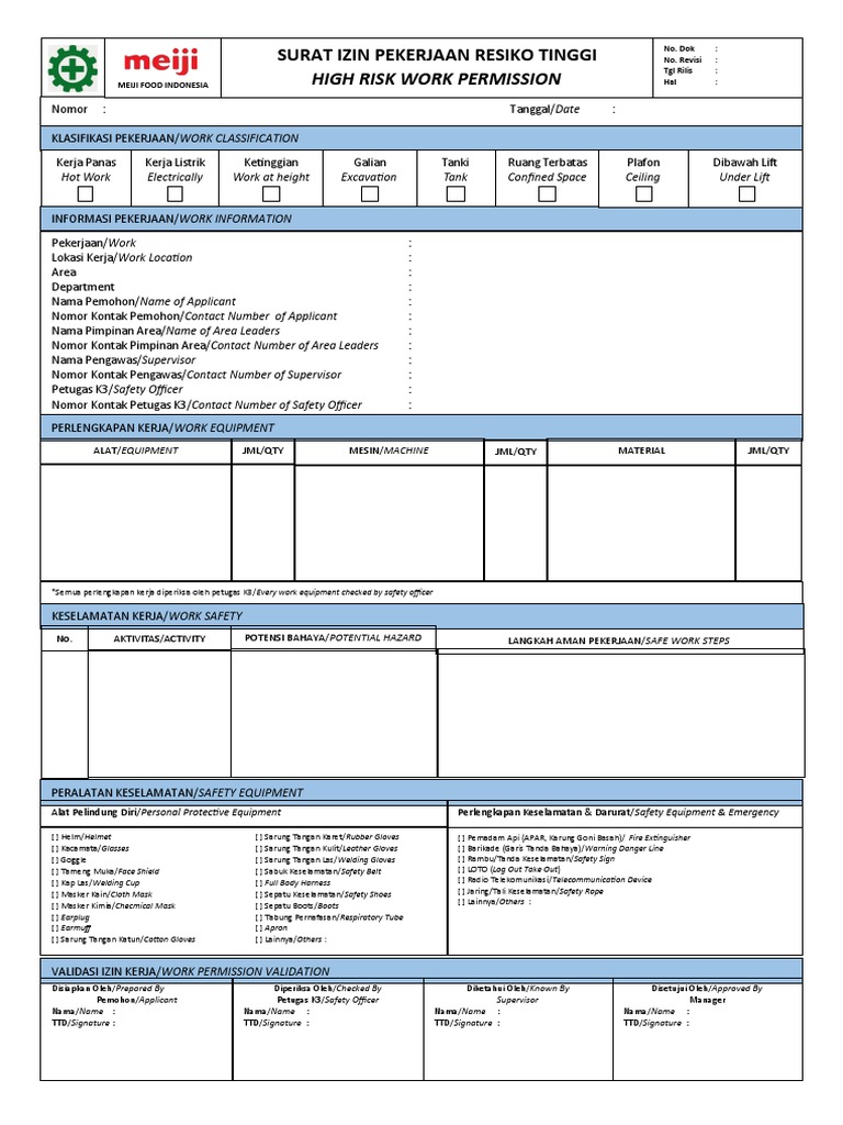 Form Izin Kerja K3 | PDF | Safety | Sports Equipment