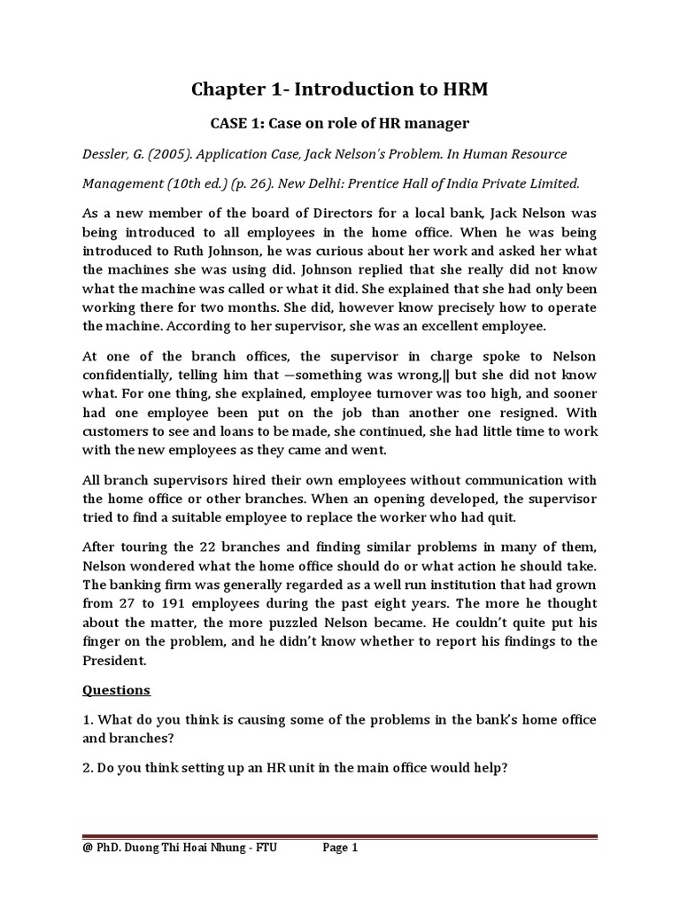 Chapter 1-Introduction To HRM: CASE 1: Case On Role of HR Manager | PDF | Competence (Human ...