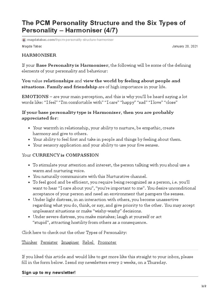 The PCM Personality Structure and The Six Types of Personality ...