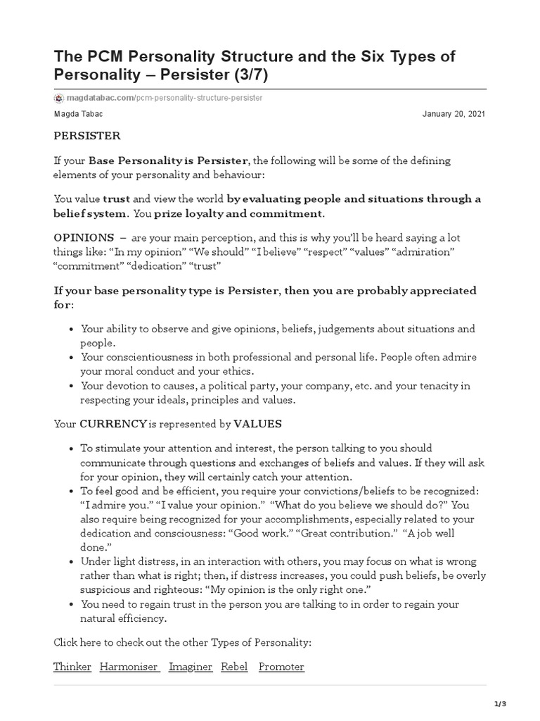 The PCM Personality Structure and The Six Types of Personality ...