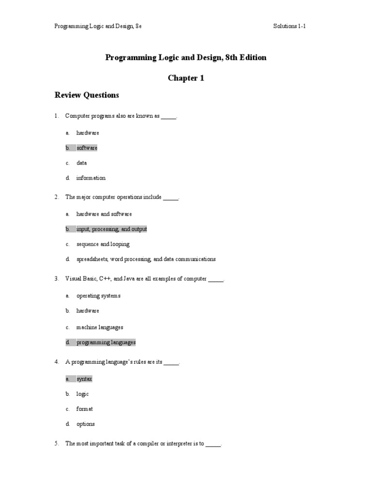 Programming Logic and Design, 8th Edition Review Questions | PDF ...