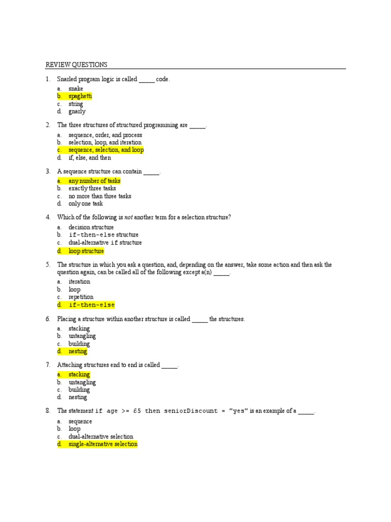 Review Questions on Structured Programming Structures | PDF | Modular Programming | Control Flow
