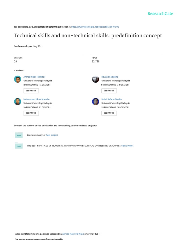 Technical Skills and Non-Technical Skills: Predefinition Concept ...