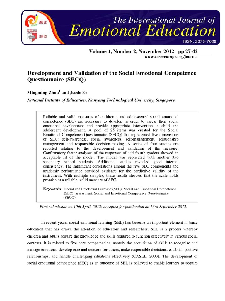 Development and Validation of The Social Emotional Competence ...
