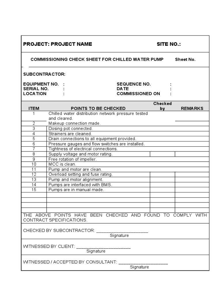 Commissioning Check Sheets for HVAC Systems | PDF | Pump | Electrical ...