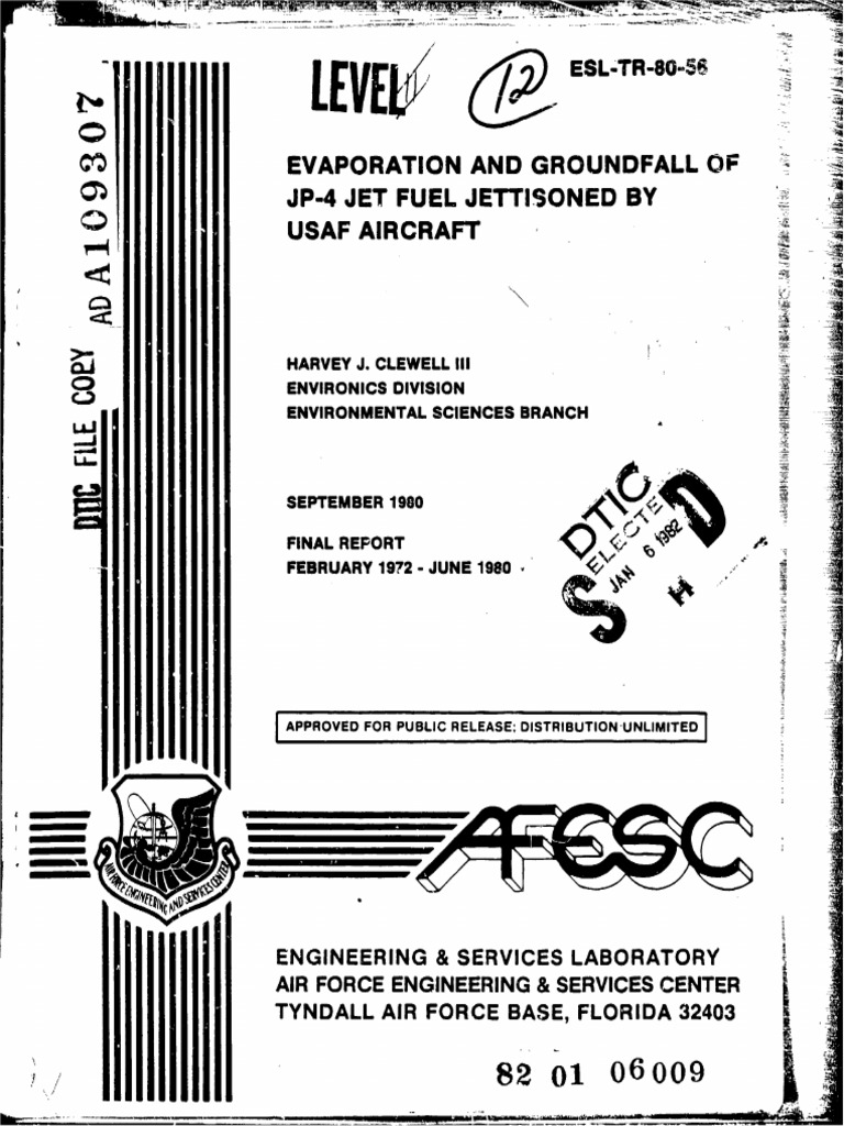 Evaporation and Groundfall of JP-4 Jet Fuel Jettisoned by Usaf Aircraft ...