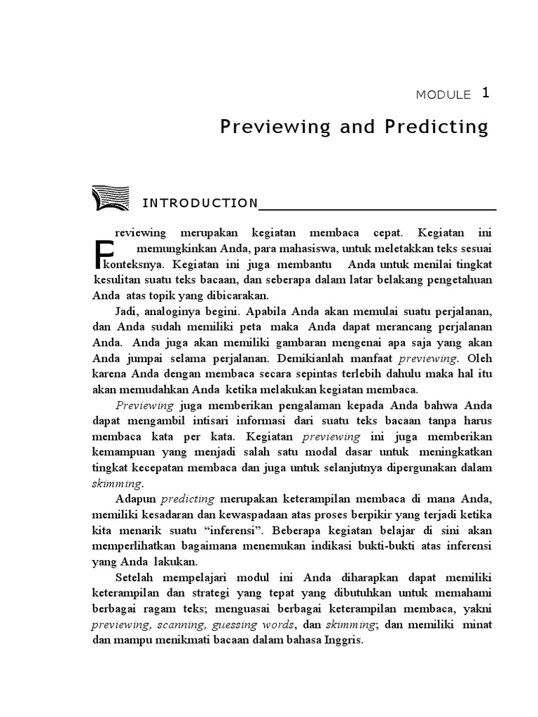Keterampilan Previewing dan Predicting dalam Membaca | PDF