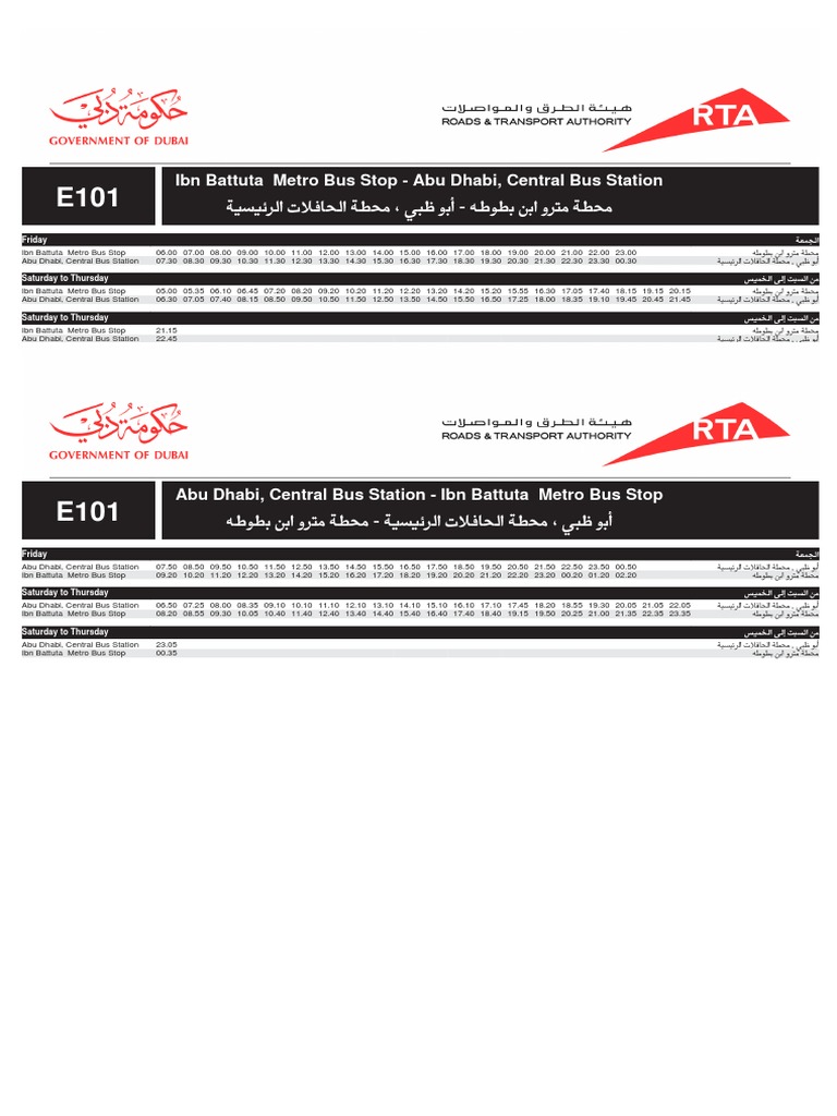 105 - TT For Route E101 | PDF | Bus Transport | Routes
