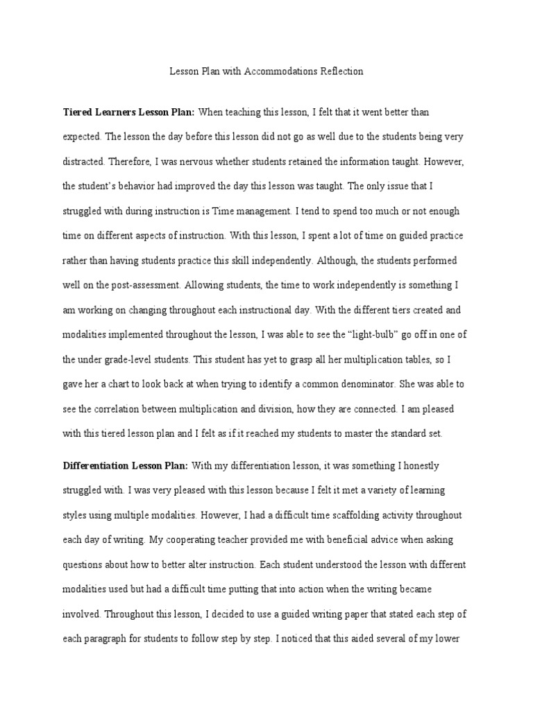 Lesson Plan With Accommodations Reflection | PDF | Lesson Plan ...
