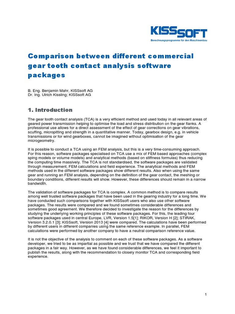 Comparison Between Different Commercial Gear Tooth Contact Analysis ...