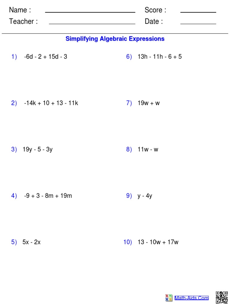 Algebraic Expression Simplification | PDF | Science & Mathematics