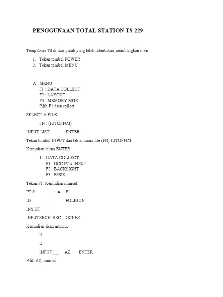 Panduan Penggunaan Total Station TS 229 | PDF