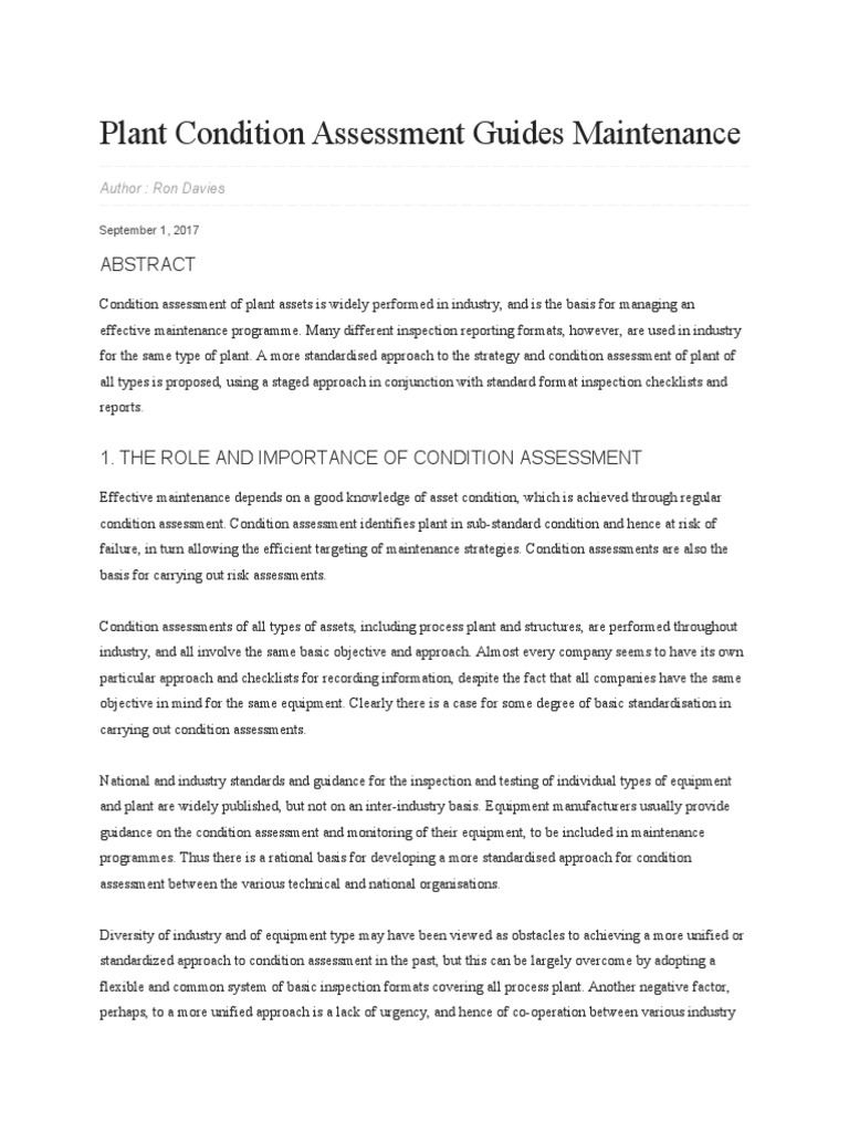 Standardized Plant Condition Assessment | PDF | System | Plants