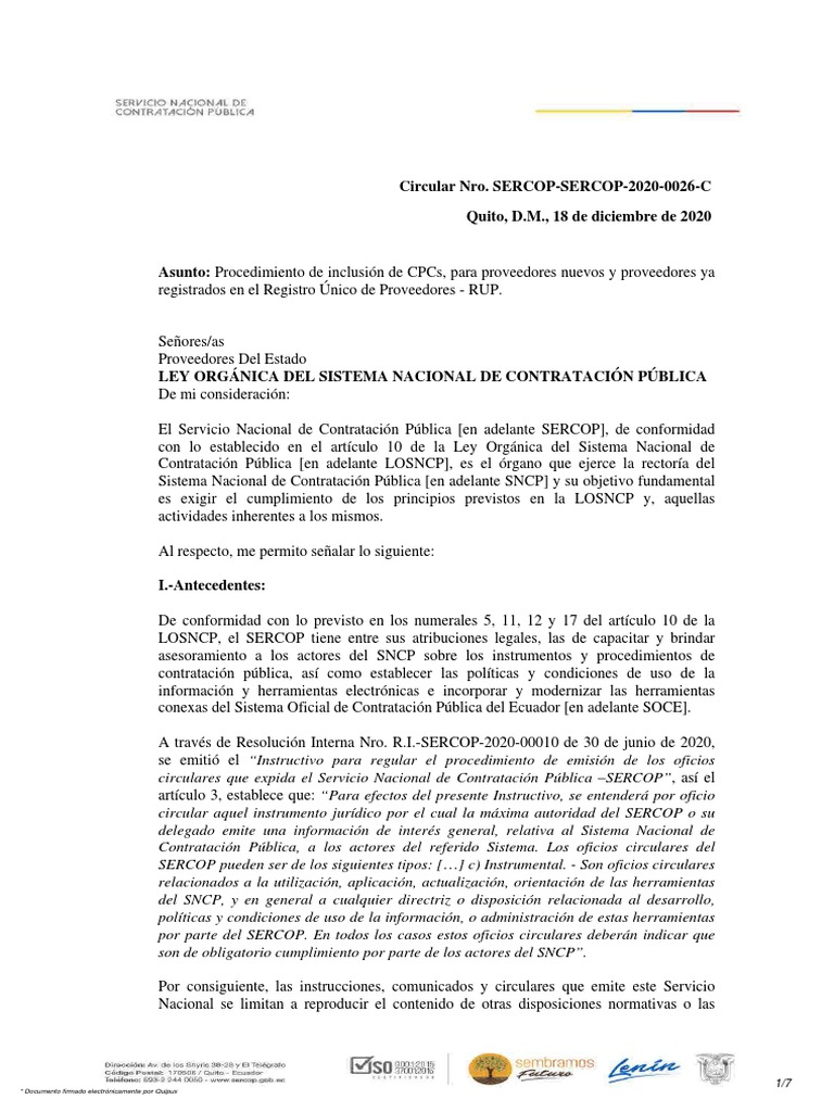 Sercop Sercop 2020 0026 C | PDF | Ecuador | Conceptos legales