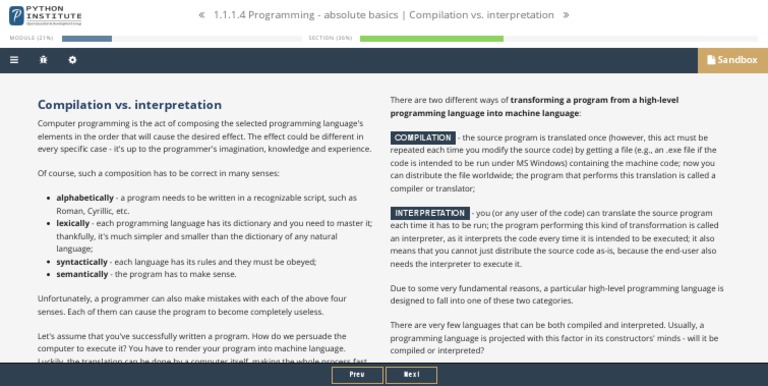 Edube Interactive - 1.1.1.4 Programming - Absolute Basics - Compilation vs. Interpretation | PDF ...