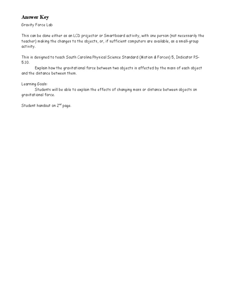 Gravity Force Lab-HTML Version - Answer Key | PDF | Gravity | Force
