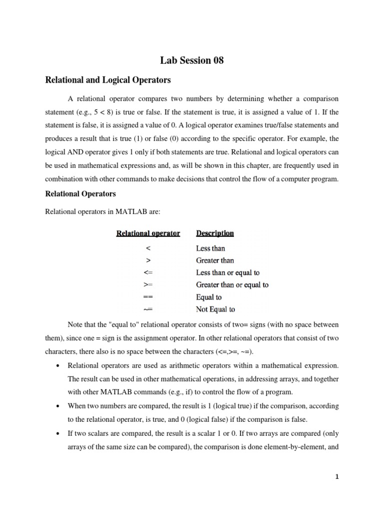Lab Session 08: Relational and Logical Operators | PDF | Matrix ...