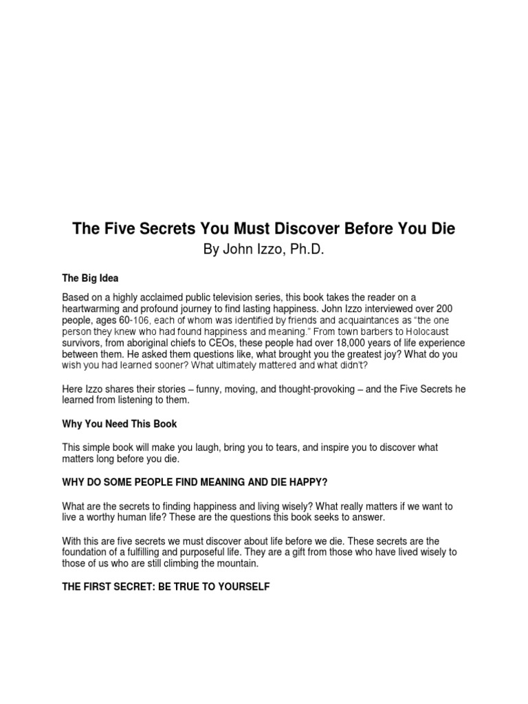 The Five Secrets You Must Discover Before You Die | PDF | Happiness | Love