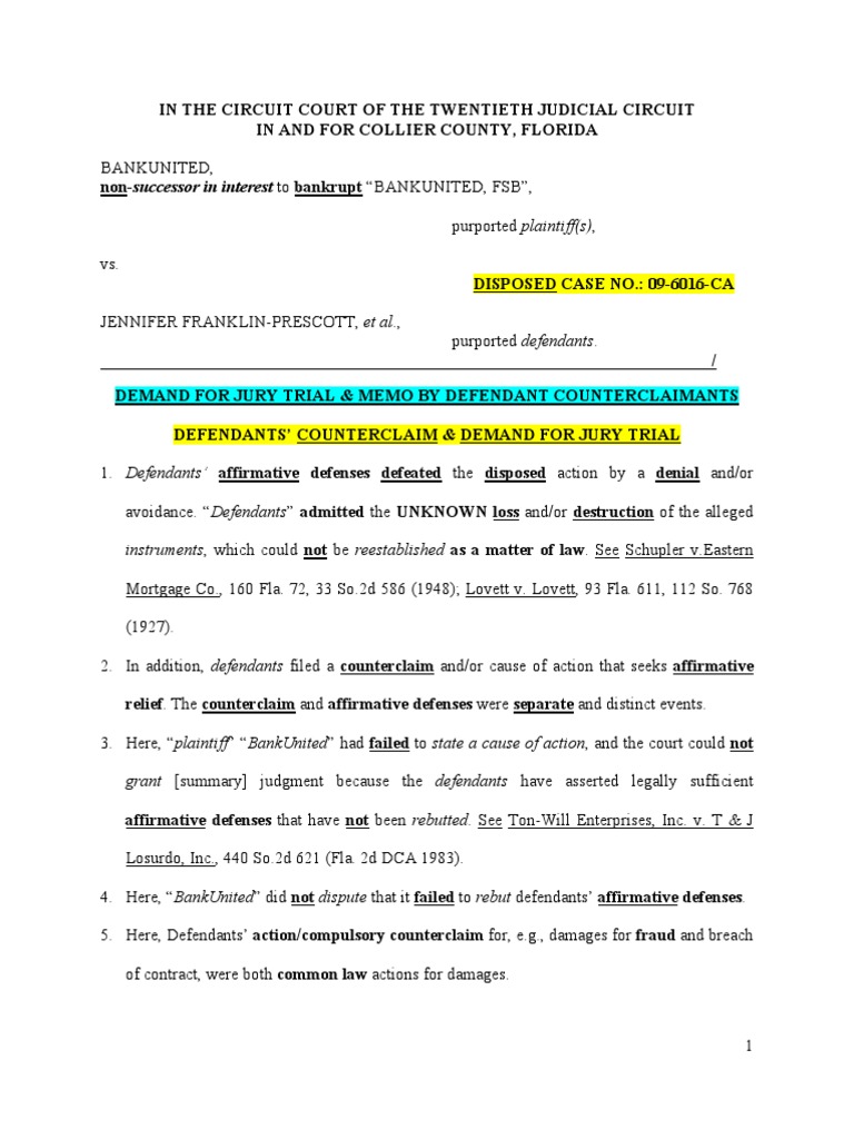 Demand for Trial by Jury | Foreclosure | Jury Trial