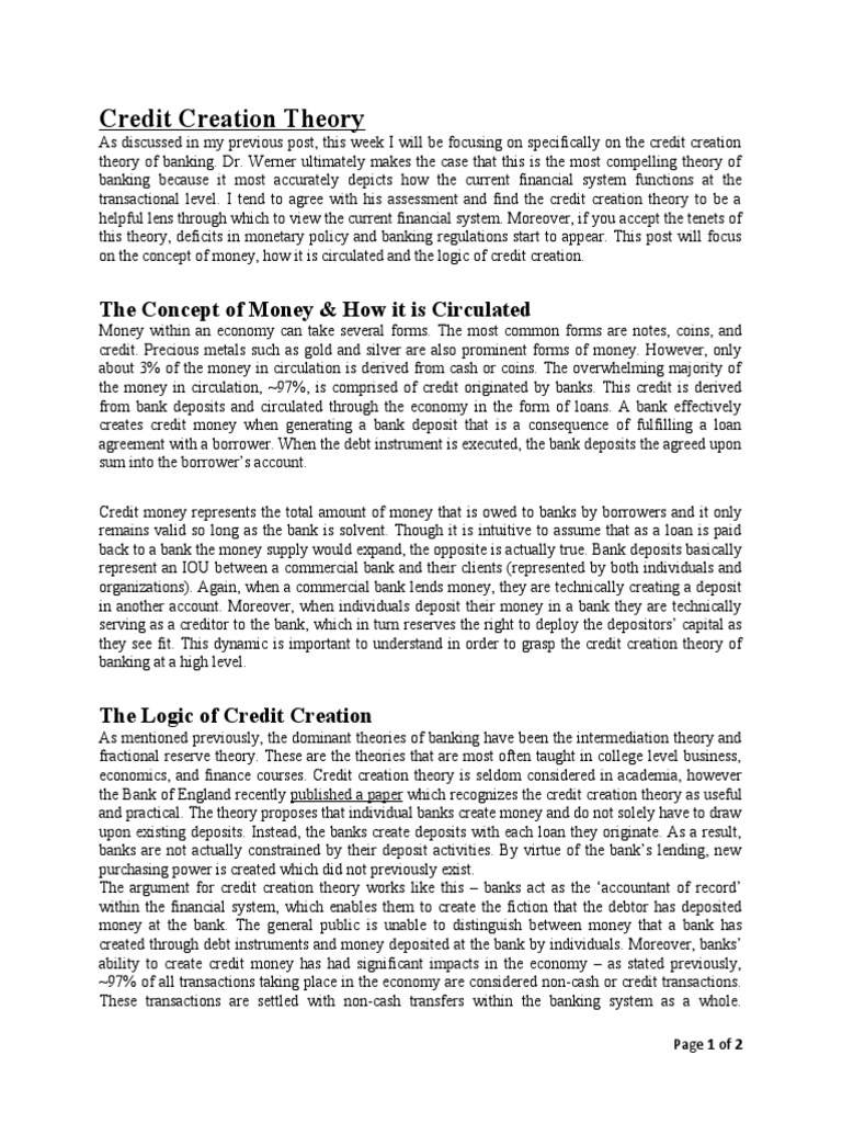 Credit Creation Theory: The Concept of Money & How It Is Circulated ...