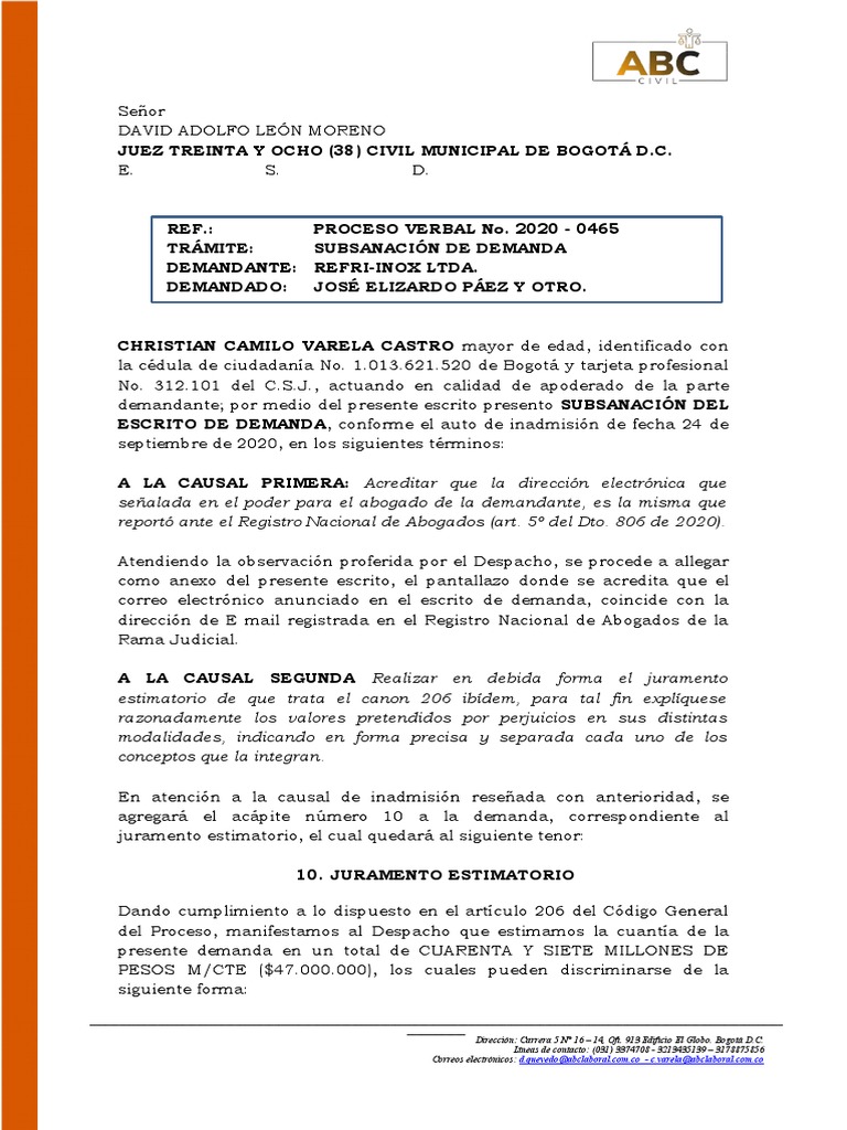 Escrito Subsanación Refri-Inox | PDF | Justicia | Crimen y violencia